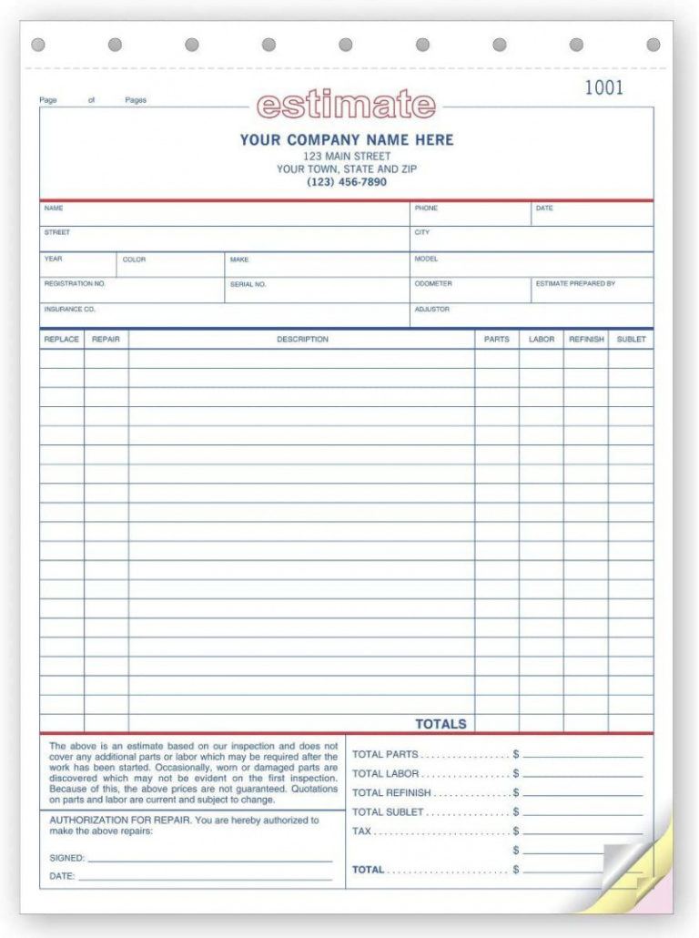 Printable Body Shop Estimate Template Addictionary Body Shop Estimate 
