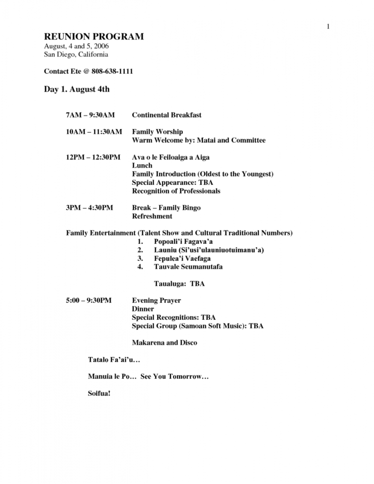 Sample Family Reunion Ideas Class Reunion Program Template Class Family 