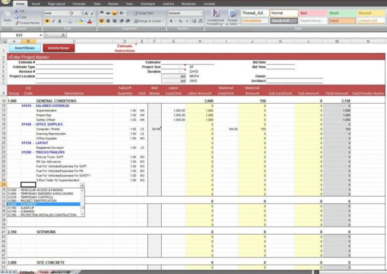 Sample Hvac Estimating Spreadsheet Estimate Template Excel Free Air 
