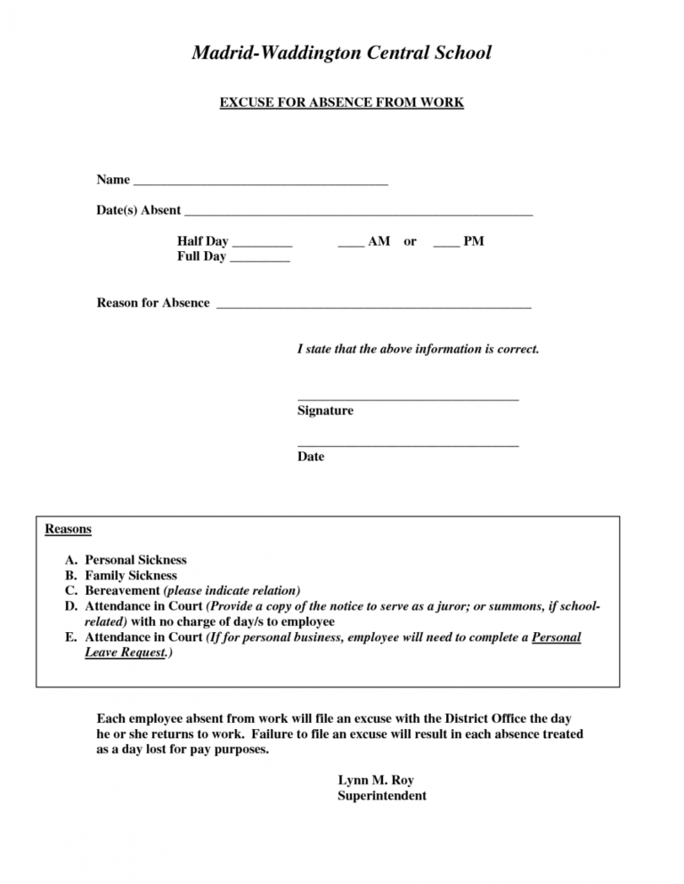 Editable Excuse For Absence From Work Doctors Note Template Hospital 