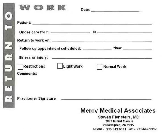 Return To Work Note From Doctor Template