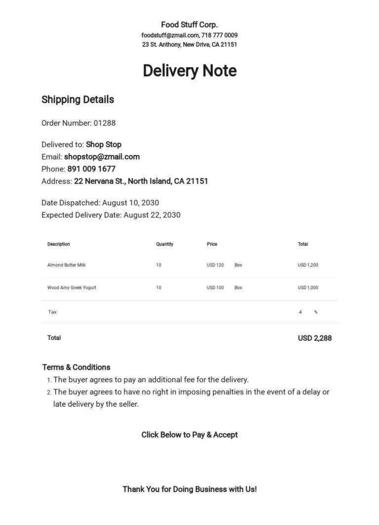 Free Printable Internal Delivery Note Template Excel | IDTcenter